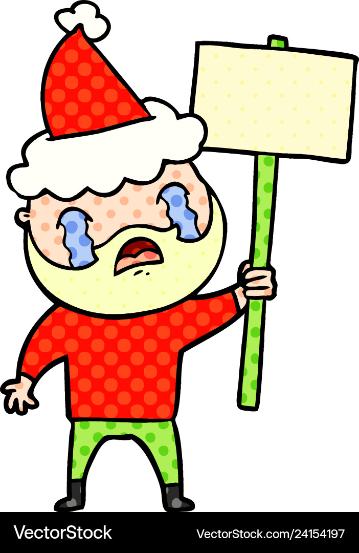 Comic book style of a bearded protester crying Vector Image