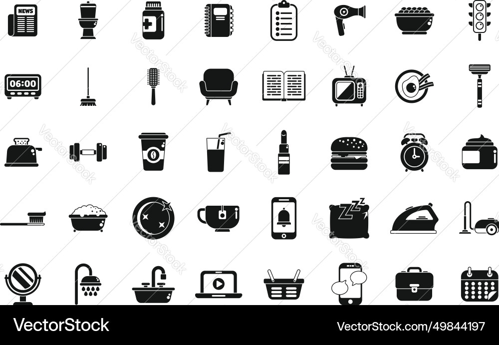Daily routine icons set simple life school Vector Image