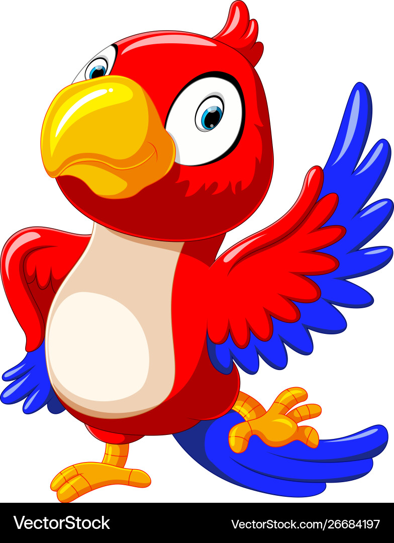 Funny red parrot cartoon dancing Royalty Free Vector Image