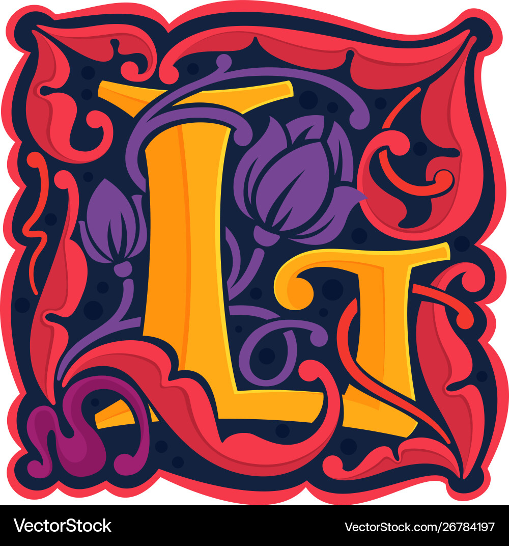 L letter colorful antique gothic initial logo Vector Image