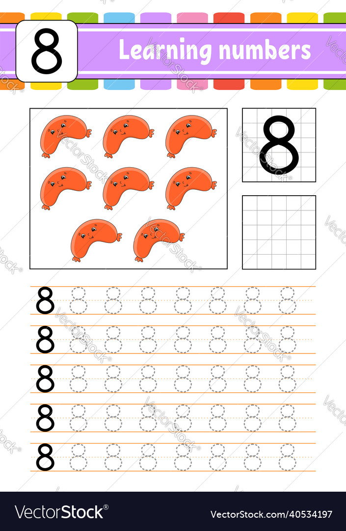 Number 8 trace and write handwriting practice Vector Image