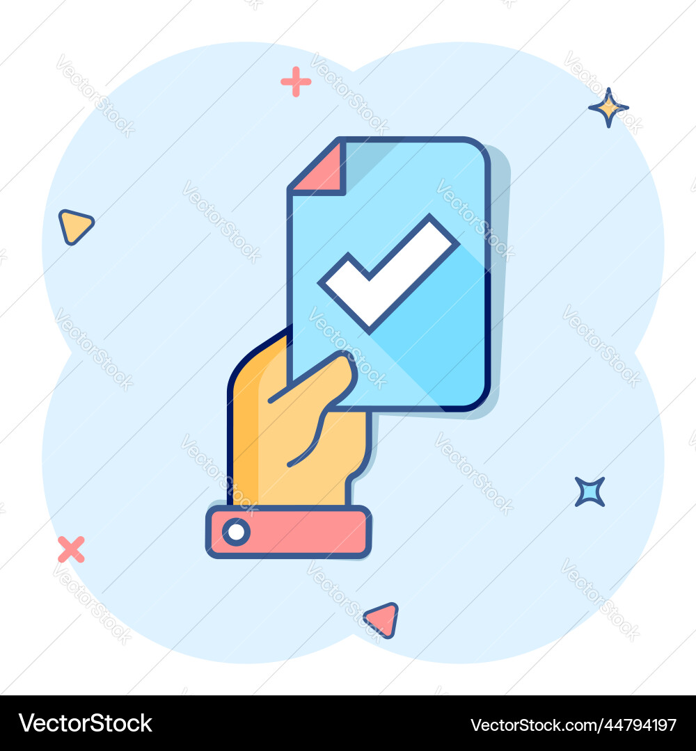 People hand with check mark icon in comic style Vector Image