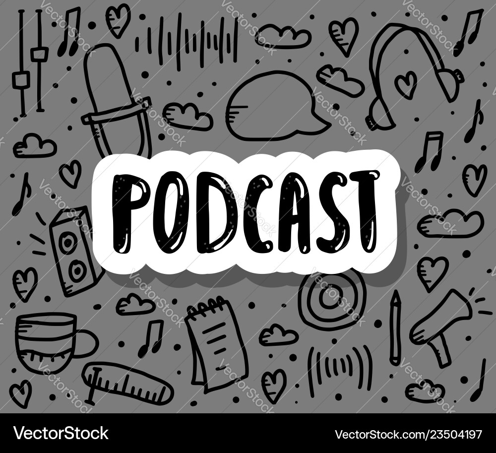 Podcast lettering with decoration design Vector Image