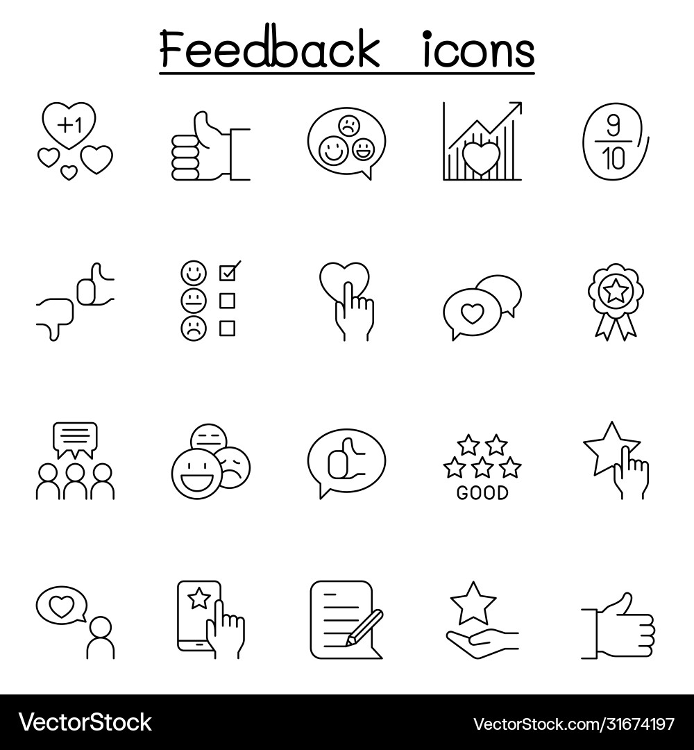 Set customer feedback line icons contains Vector Image