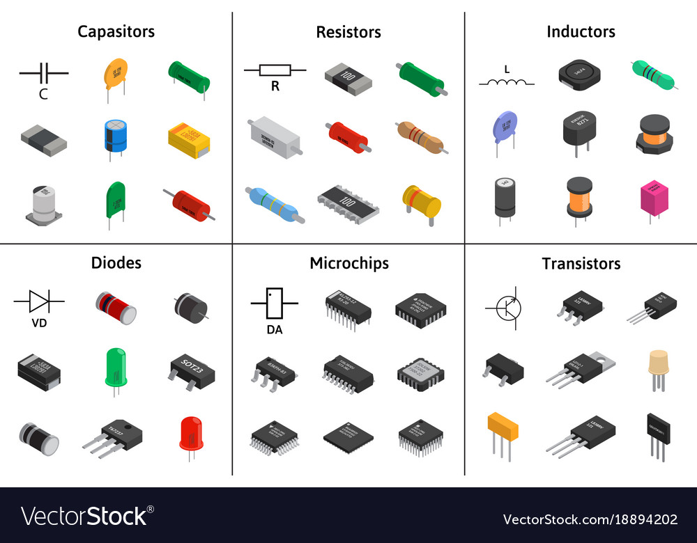 Big set isometric electronic components Royalty Free Vector