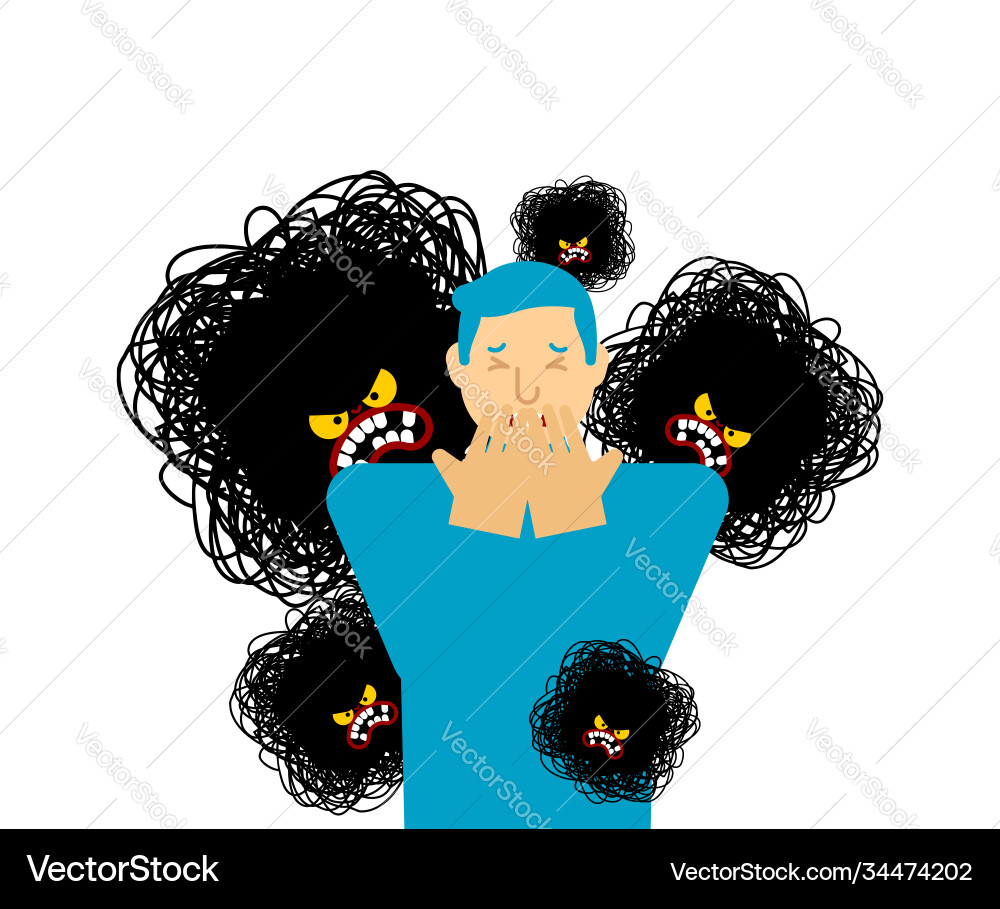 Fear surrounds man human fears guy behind horrors Vector Image