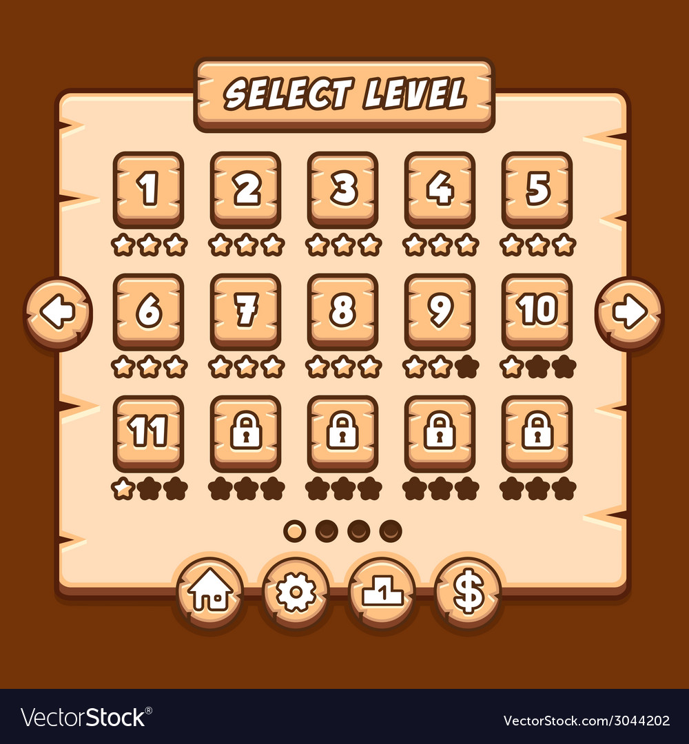 Game wooden menu interface panels buttons Vector Image Game wooden menu interface panels buttons Vector Image