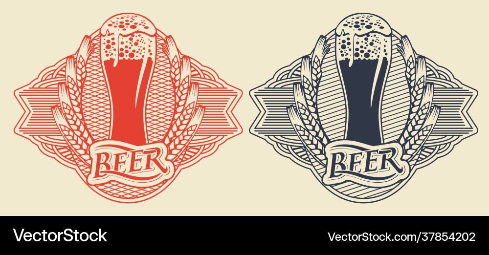 Set beer labels with a glass frothy Royalty Free Vector
