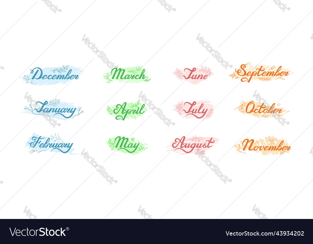 Set of hand drawn lettering with names months Vector Image