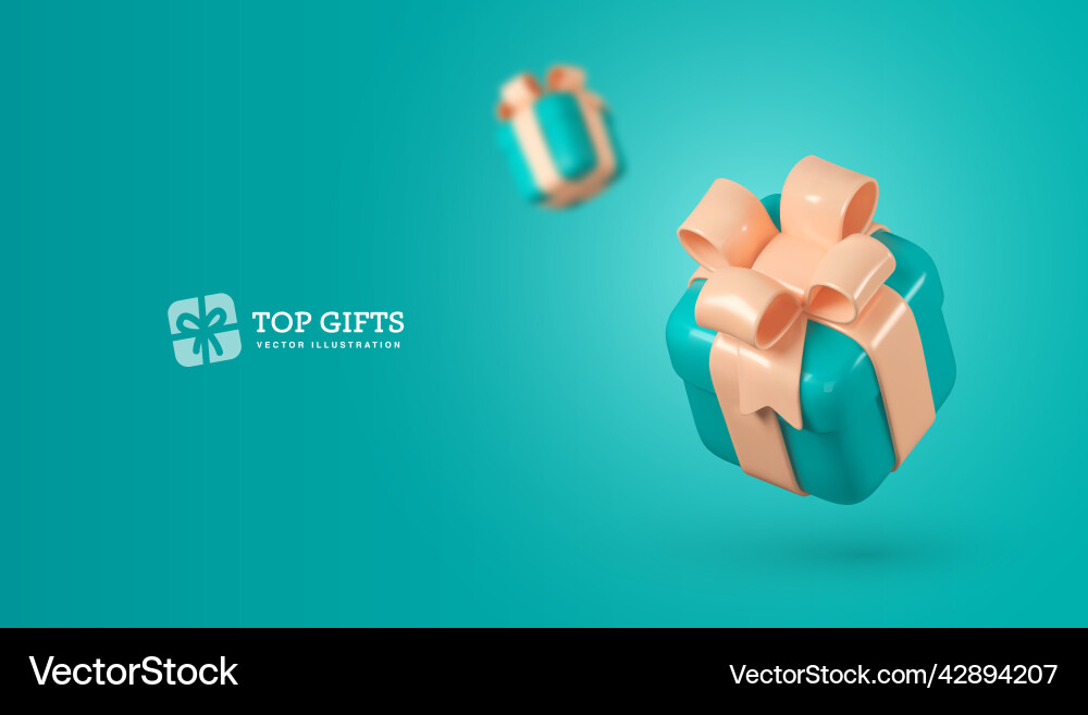 3d cartoon blue gift box on blue background Vector Image