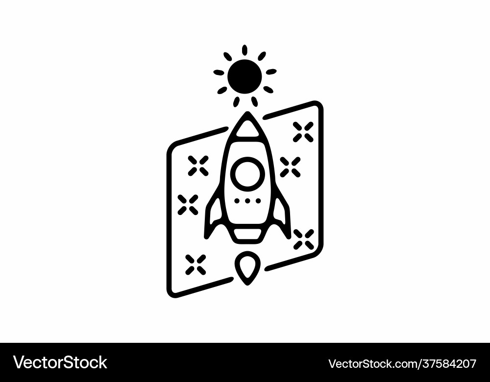 Black line art flying rocket in rhombus shape Vector Image
