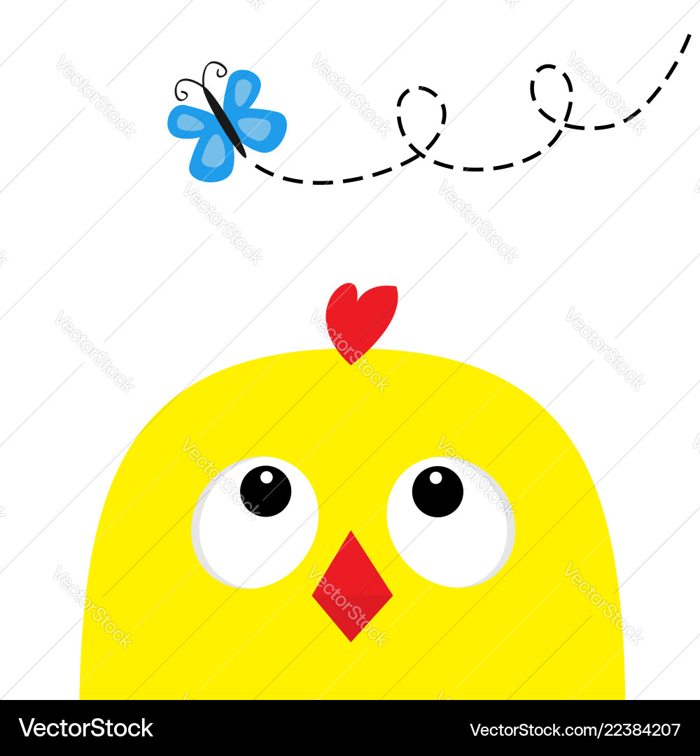 Chicken head face big eyes red beak looking up Vector Image