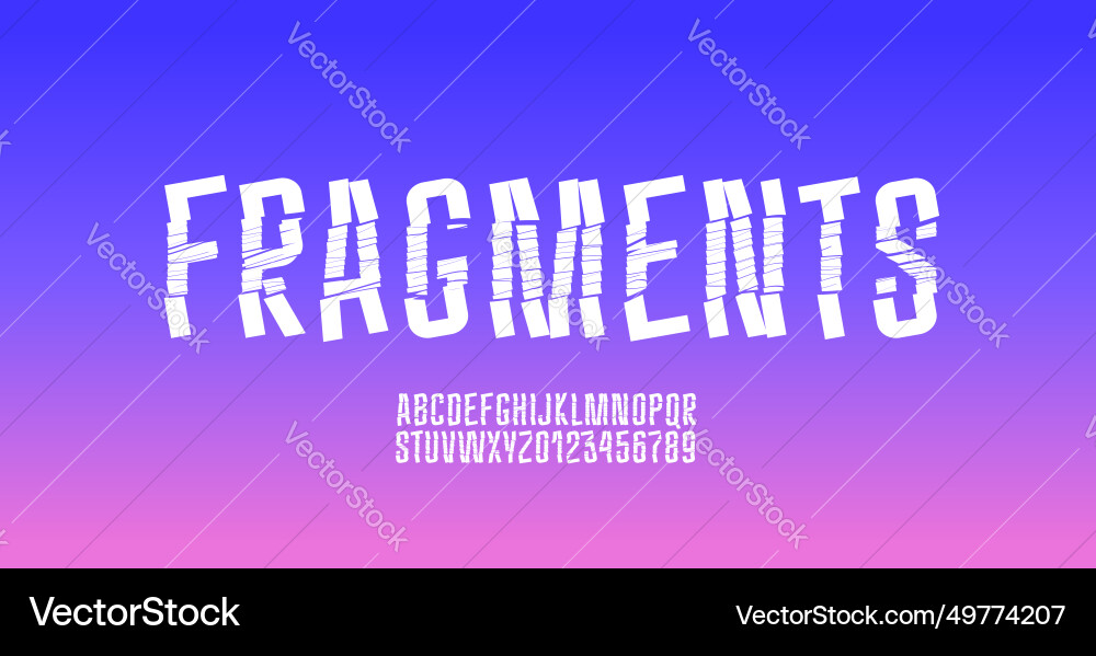 Crushed broken font narrow cracked alphabet Vector Image