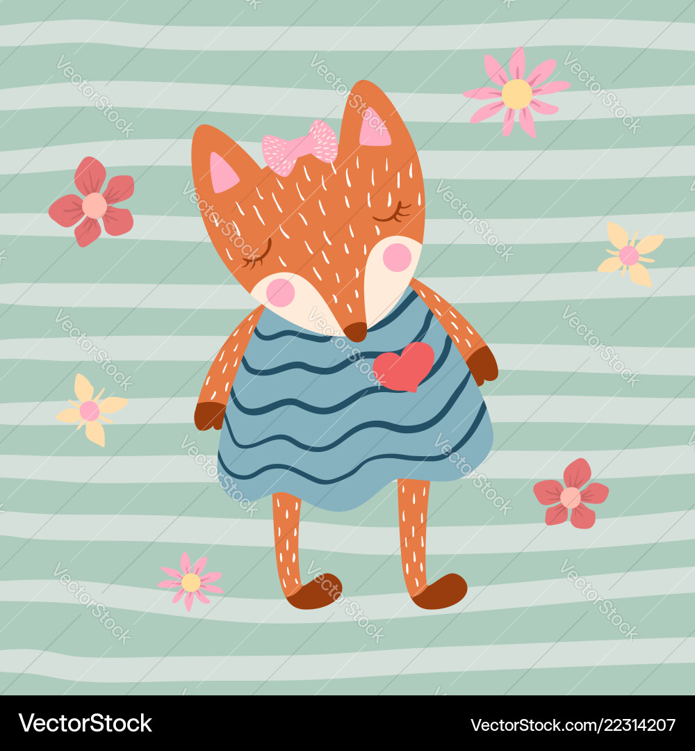 Cute fox flower love and heart Royalty Free Vector Image