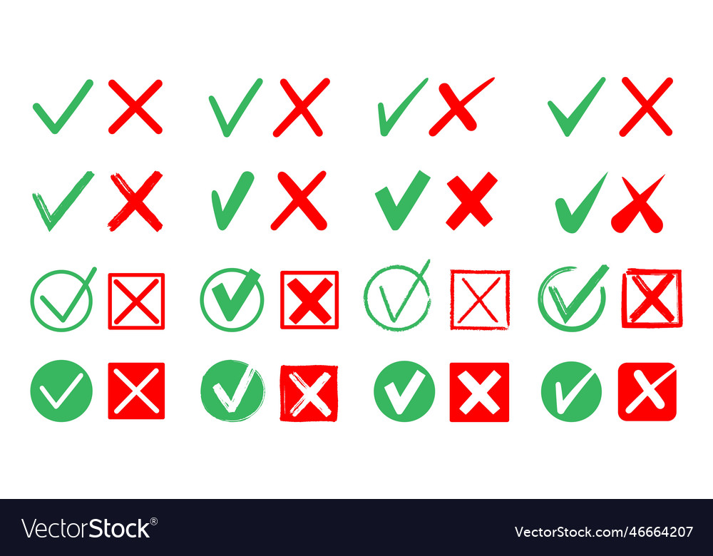 Green and red check marks cross tick elements Vector Image