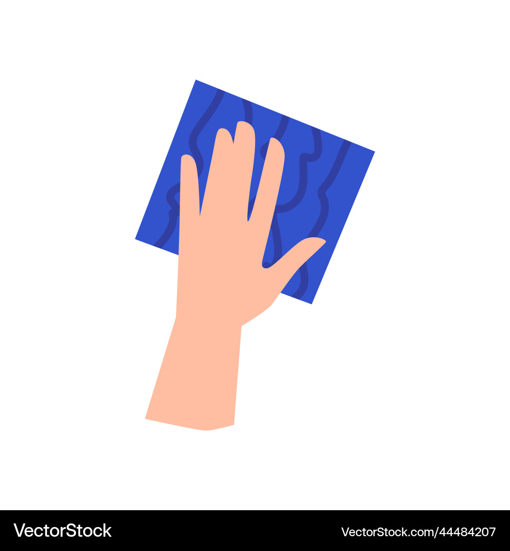 Hand with rag for wiping dust and cleanliness flat