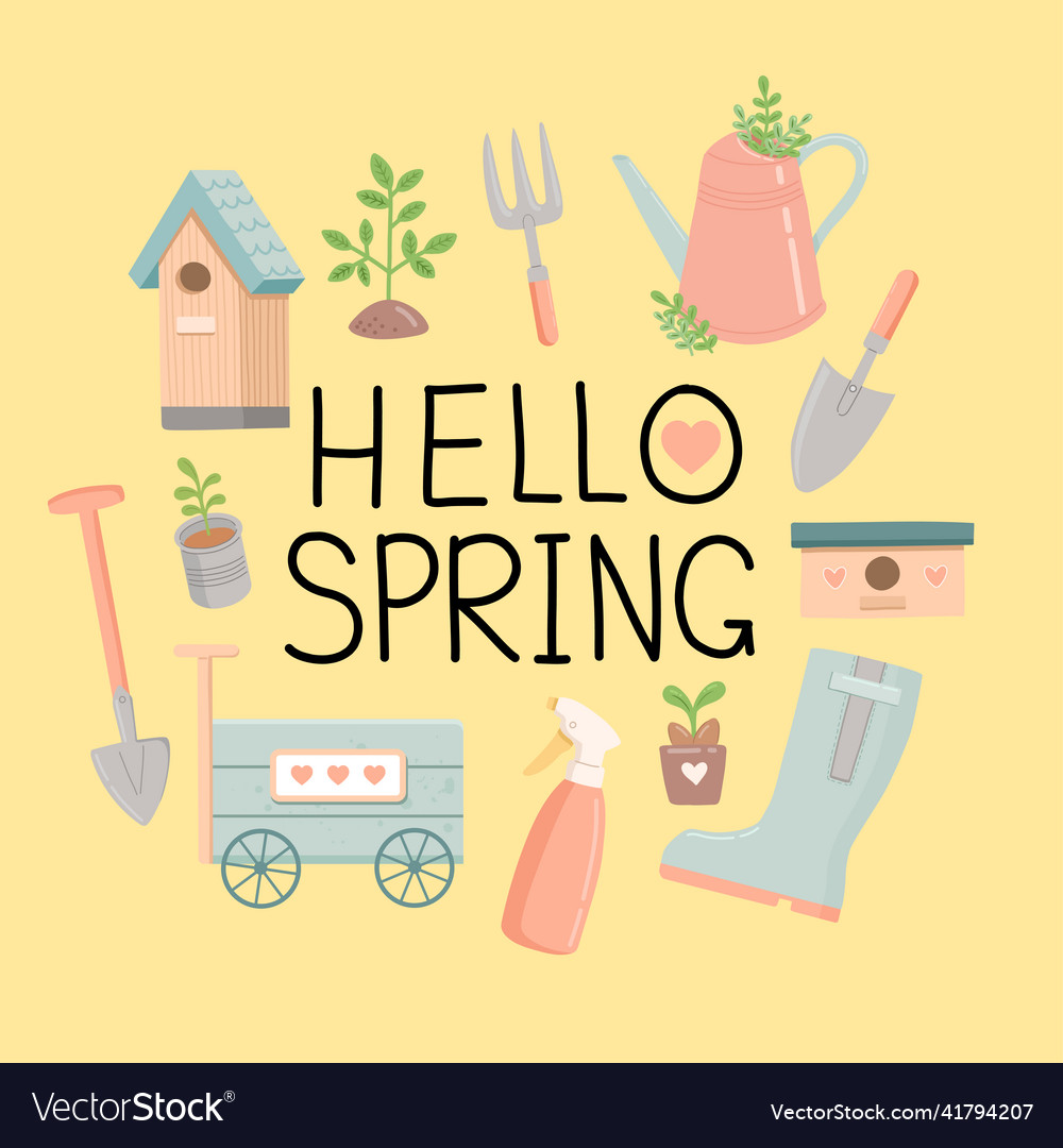 Hello spring set flat design Royalty Free Vector Image