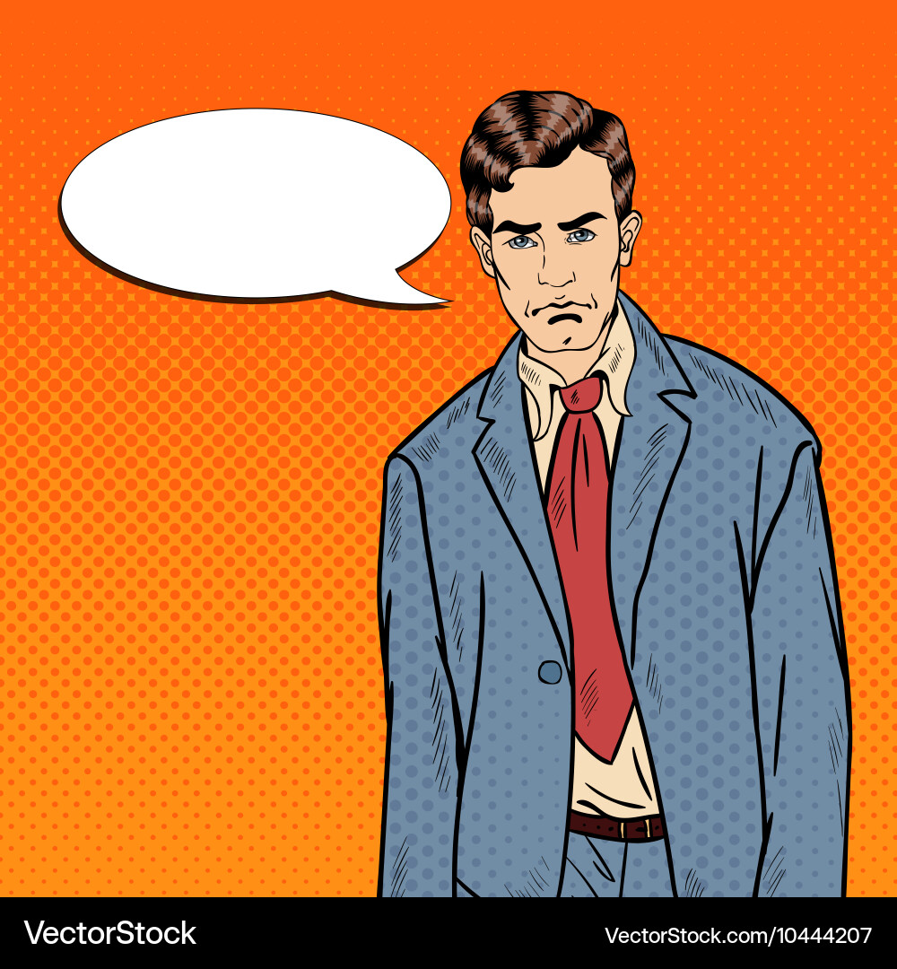 Pop art depressed businessman with speech bubble Vector Image