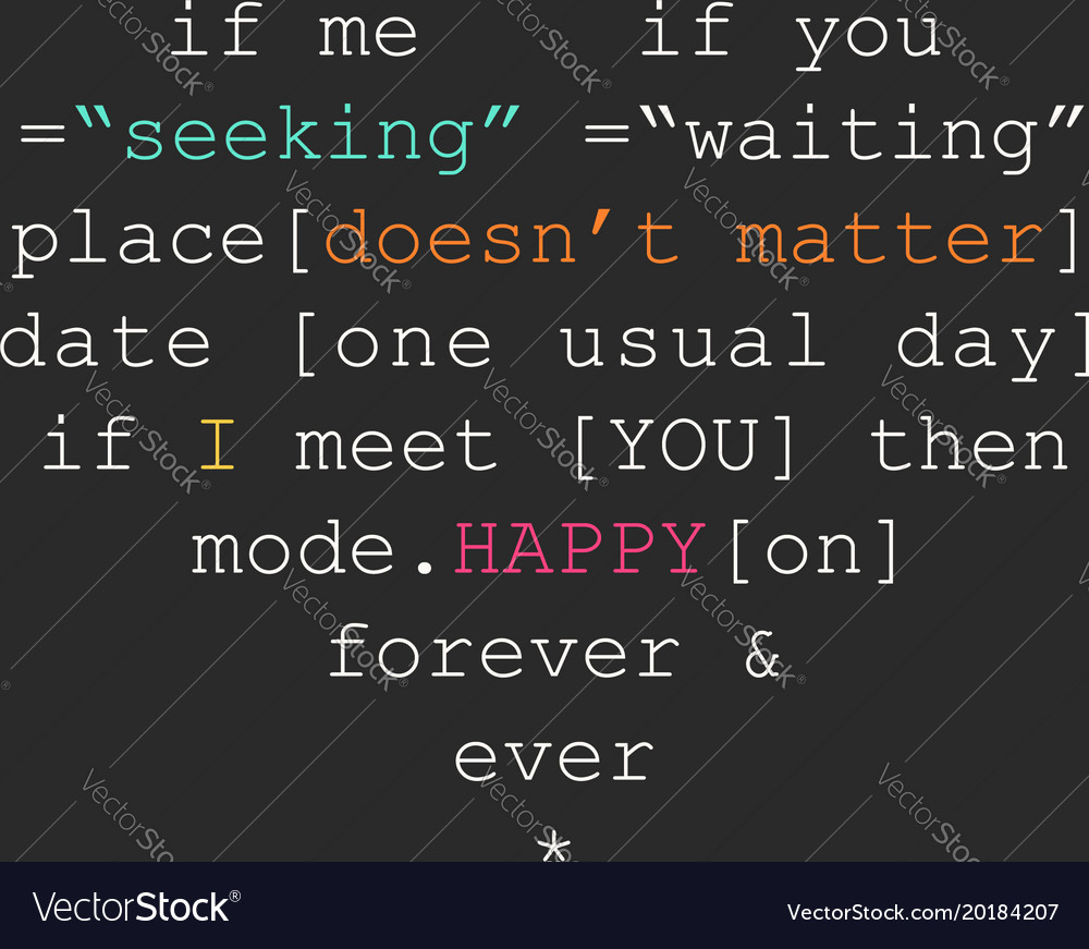 Valentine day card with programming code Vector Image