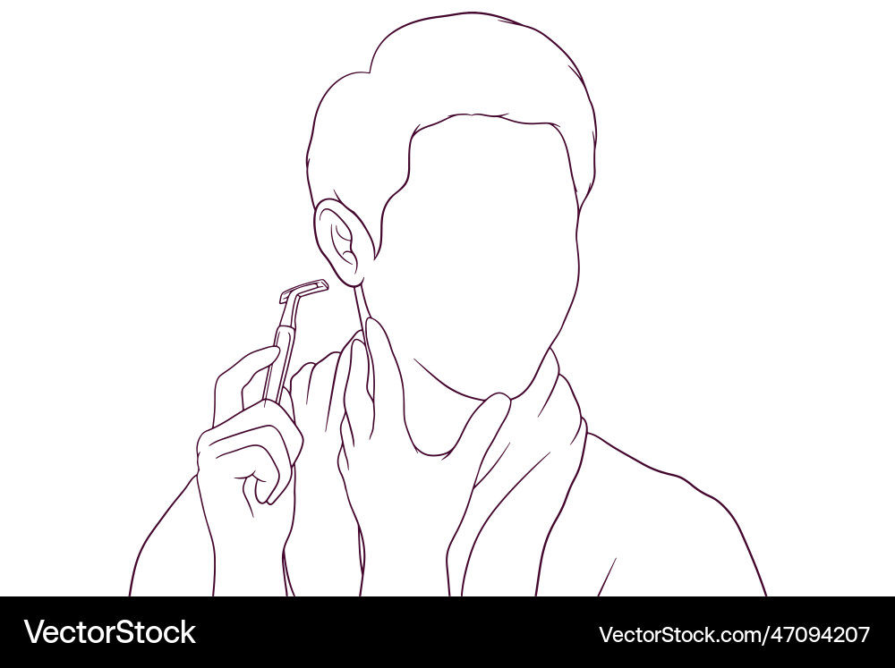 Young man shaving with razor blade hand drawn Vector Image