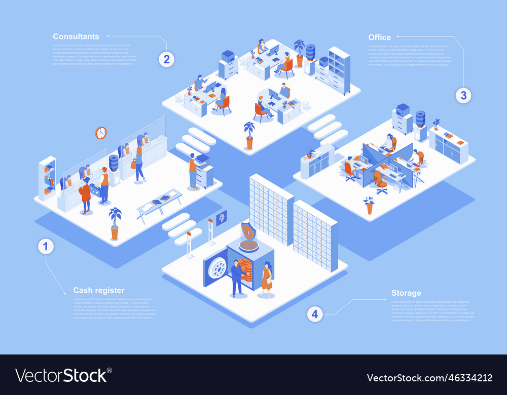 Bank concept 3d isometric web scene Royalty Free Vector