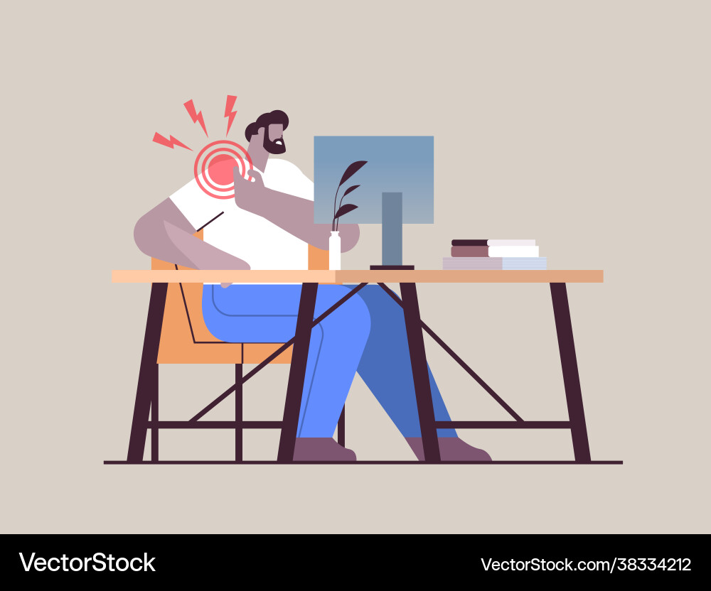 Businessman at workplace suffering from shoulder Vector Image