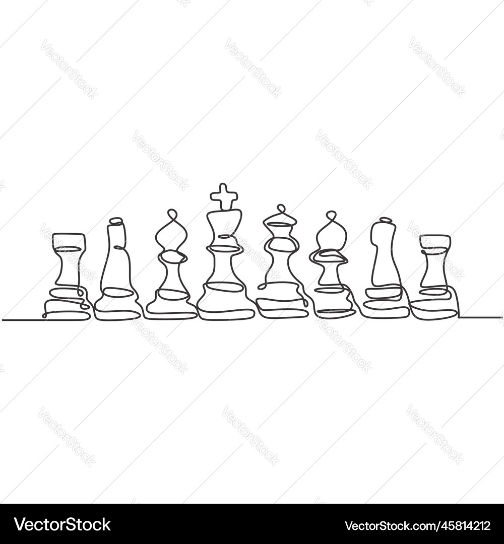 Continuous one line drawing of chess pieces Vector Image