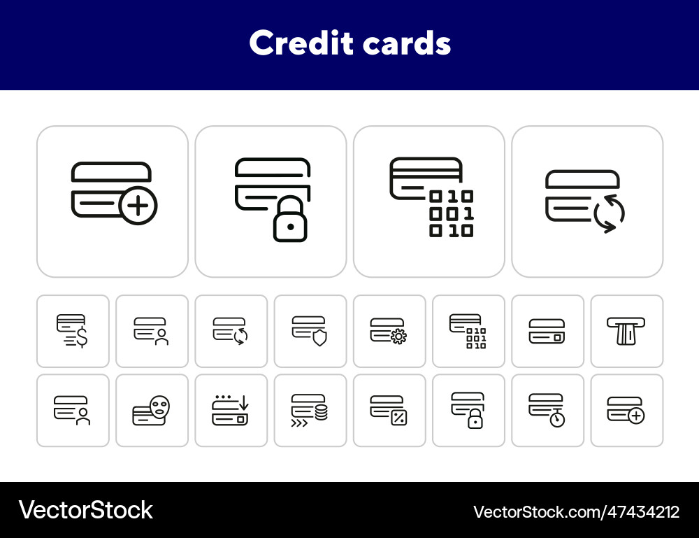 Credit cards line icon set Royalty Free Vector Image