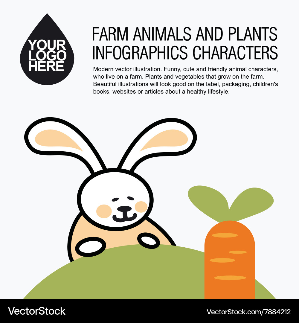 Flat design icons with farm animal - rabbit Vector Image