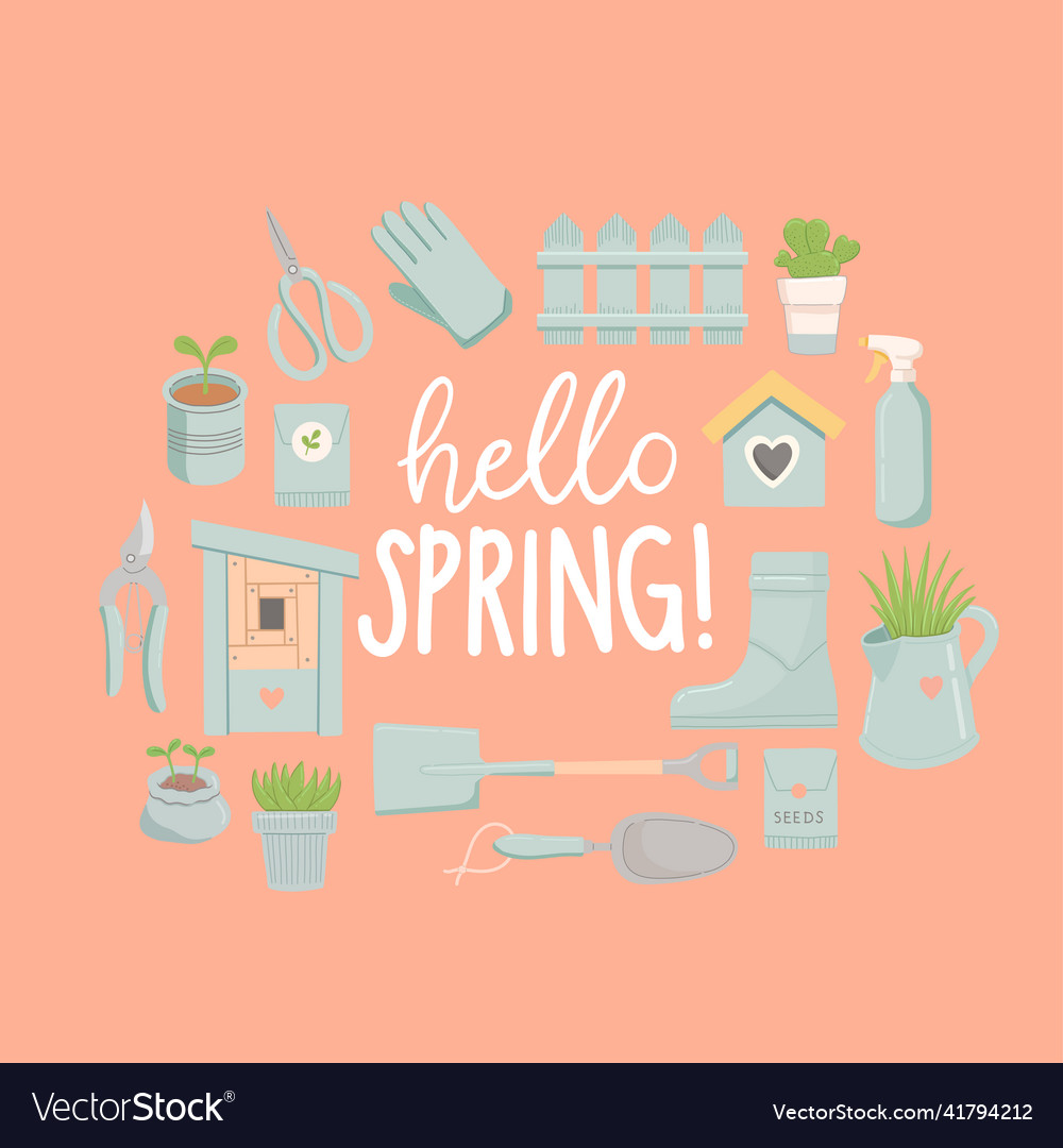 Hello spring set flat design Royalty Free Vector Image