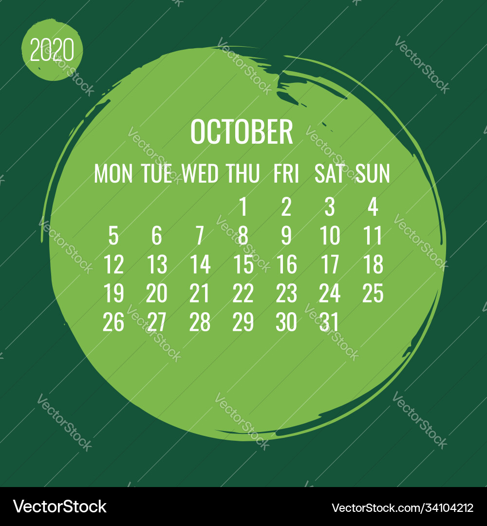 October year 2020 monthly circle brush stroke Vector Image