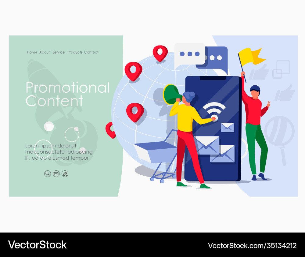 Promotional content landing page template Vector Image