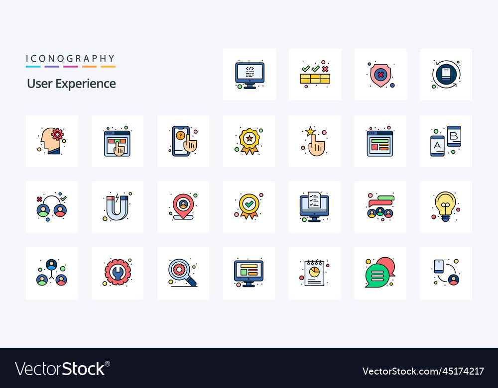 25 user experience line filled style icon pack Vector Image