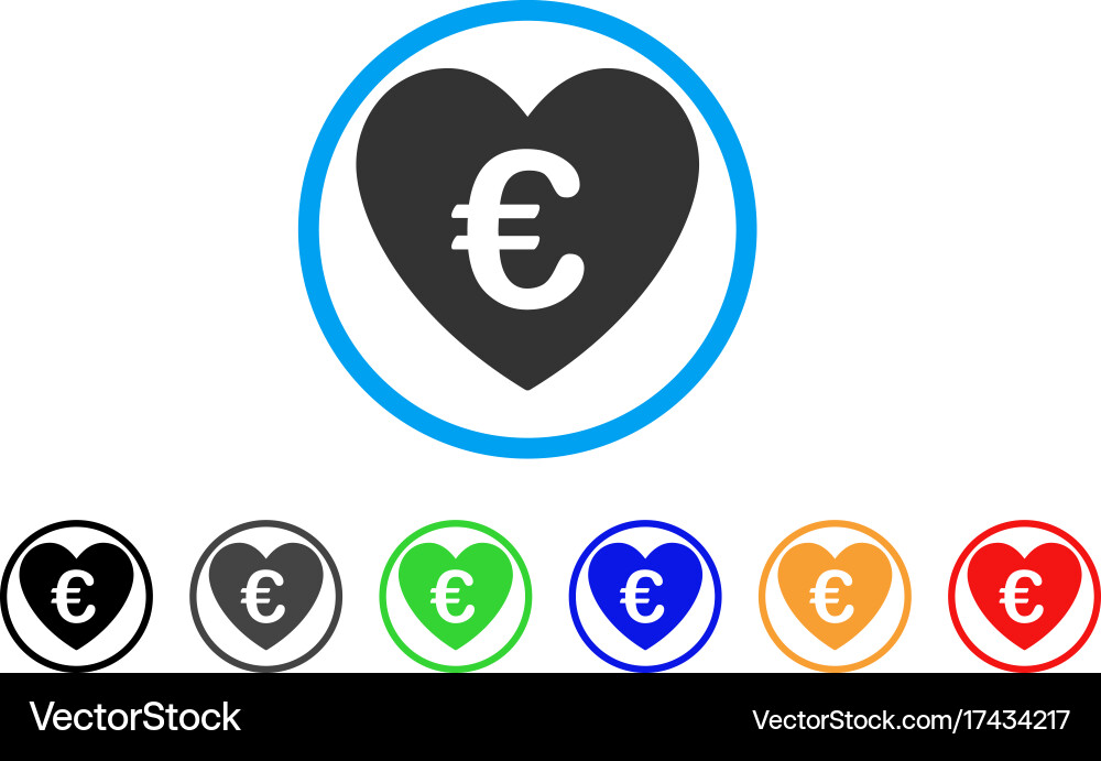 Euro love heart rounded icon Royalty Free Vector Image