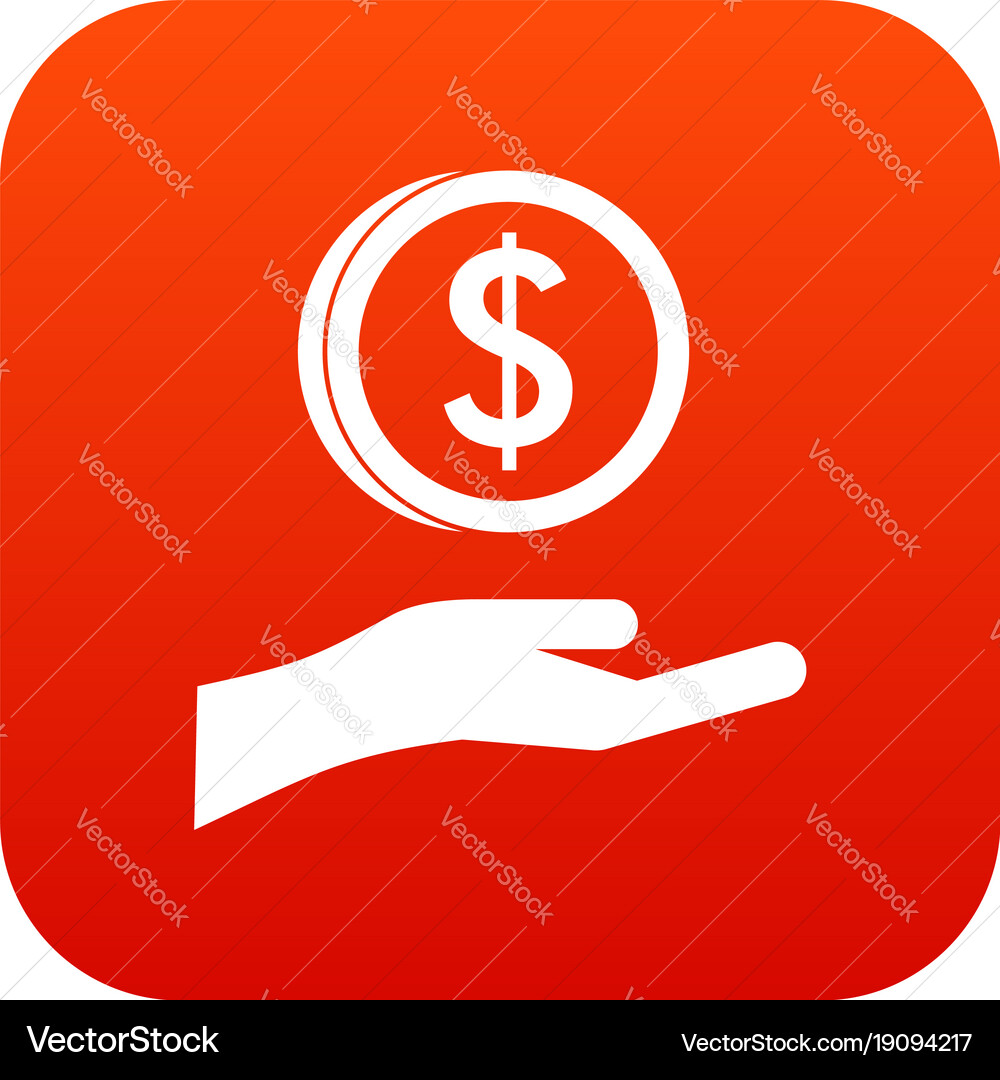 Hand and dollar coin icon digital red Royalty Free Vector