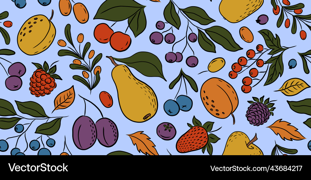 Light blue seamless pattern with colorful fruits Vector Image