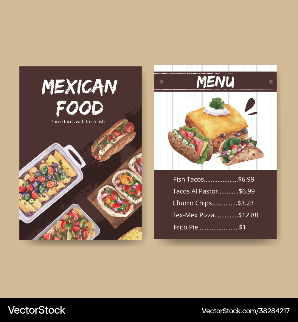 Mexican Food Menu Design Drawing Vertical Color Mexican Food Menu