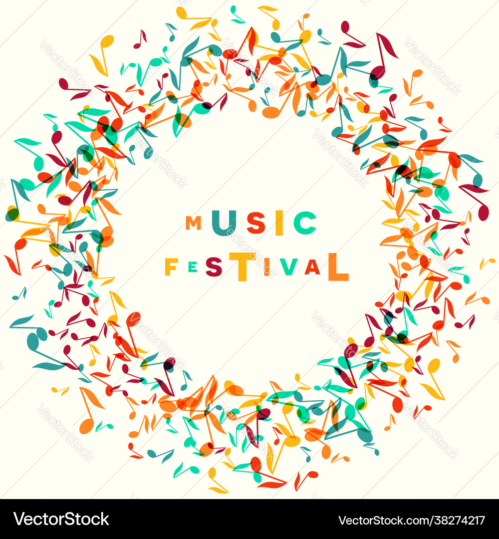 Music festival notes background round frame Vector Image