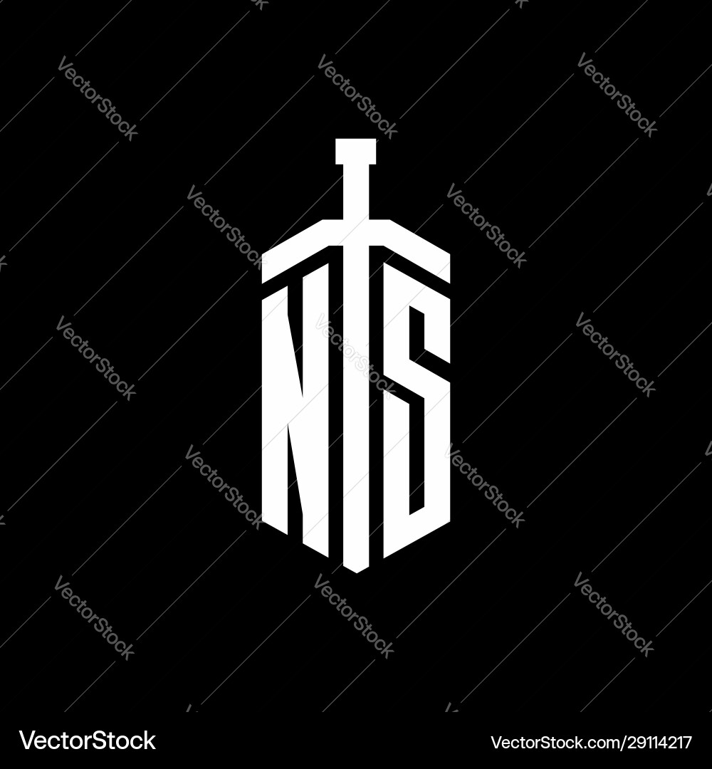 Ns logo monogram with sword element ribbon design Vector Image