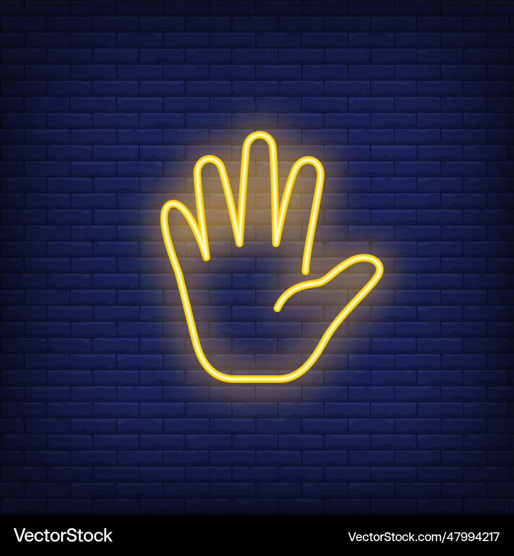 Open palm gesture neon sign Royalty Free Vector Image