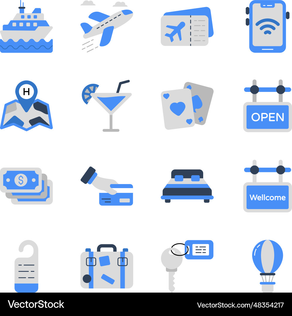 Pack of tour flat icons Royalty Free Vector Image