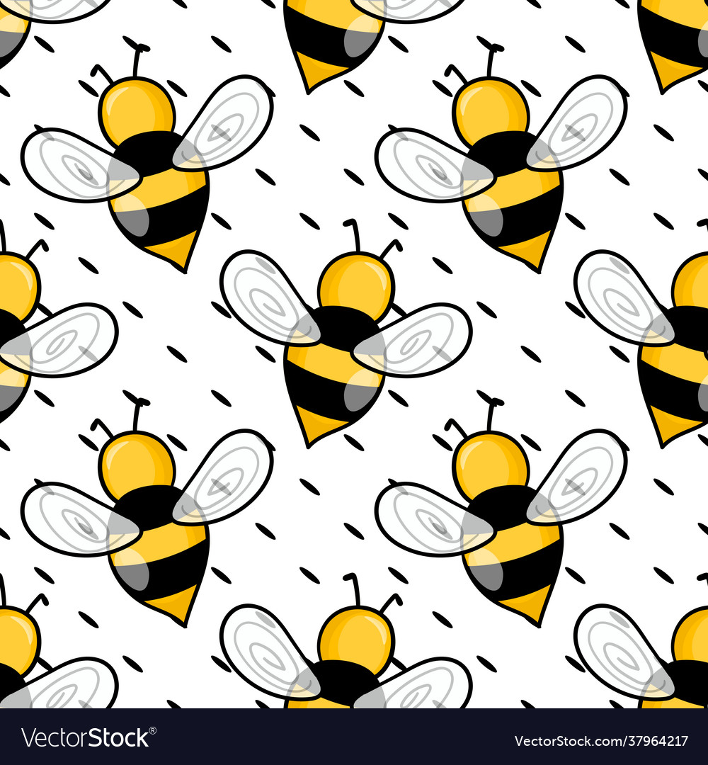 Seamless pattern with bees on white polka dots Vector Image