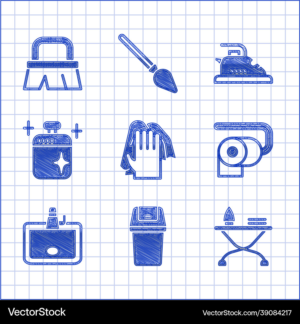 Set cleaning service trash can iron and ironing Vector Image