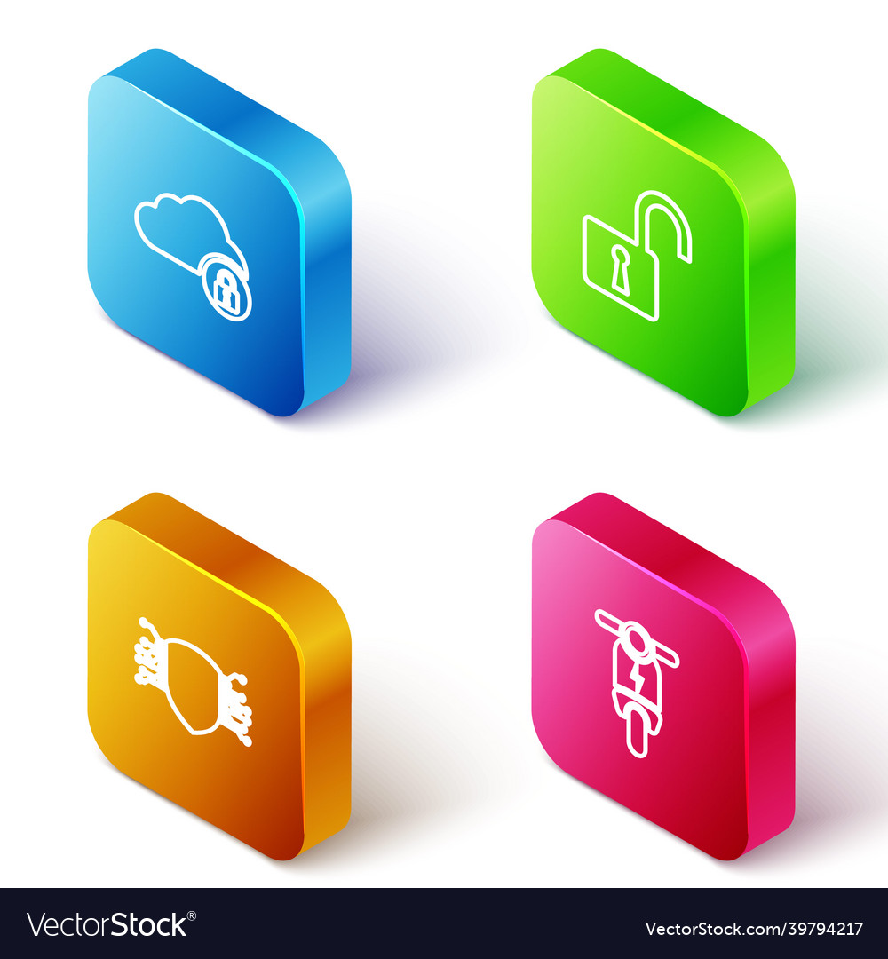 Set isometric line cloud computing lock open Vector Image Set isometric line cloud computing lock open Vector Image