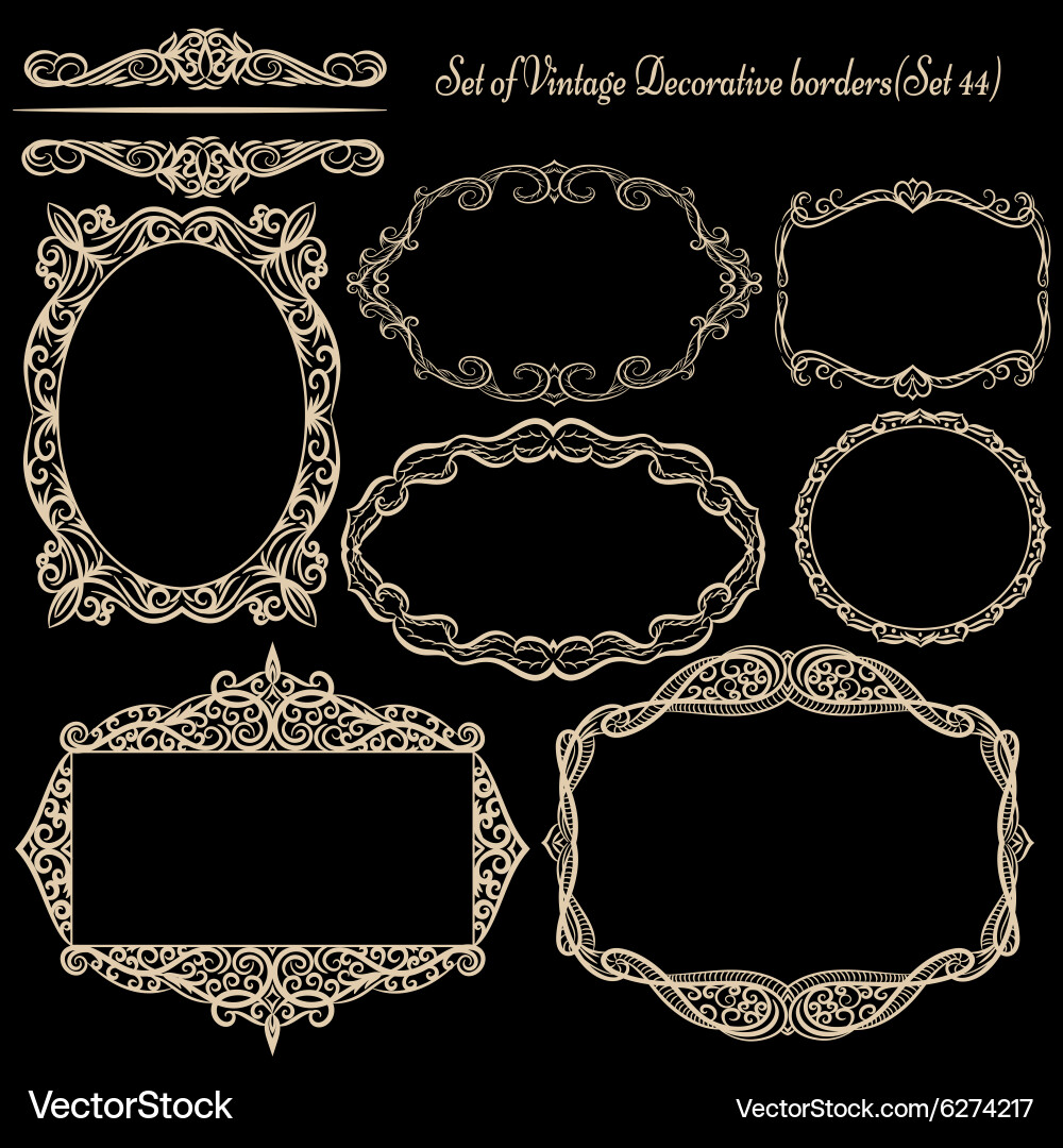 Set of vintage frames on black Royalty Free Vector Image