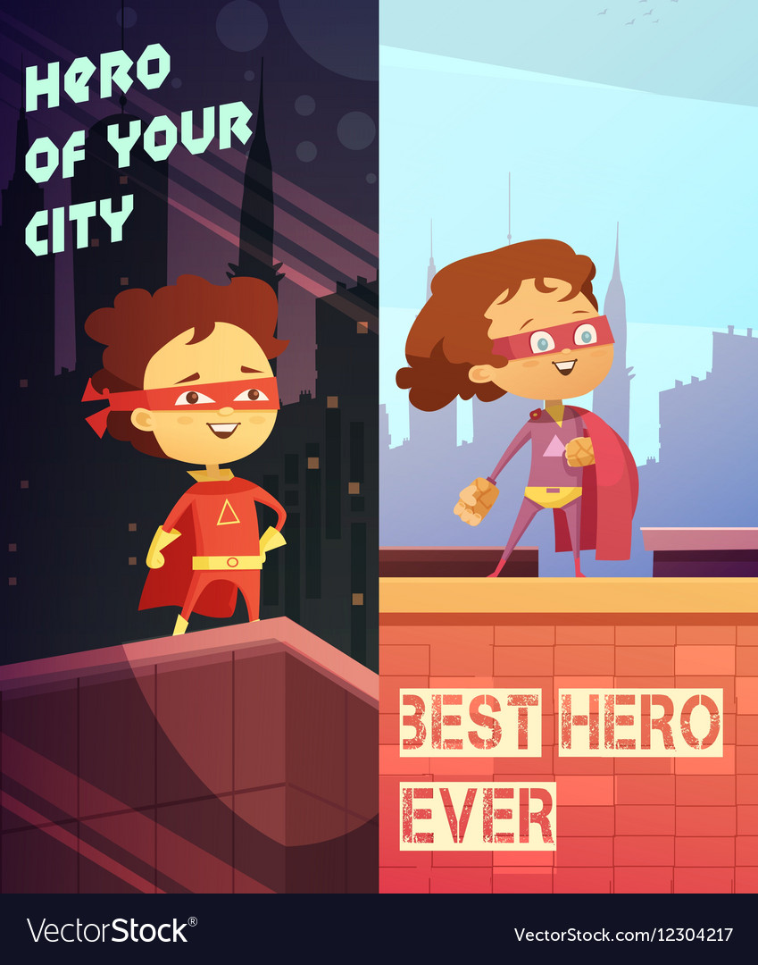 Vertical Banners With Kids In Superhero Costumes Vector Image