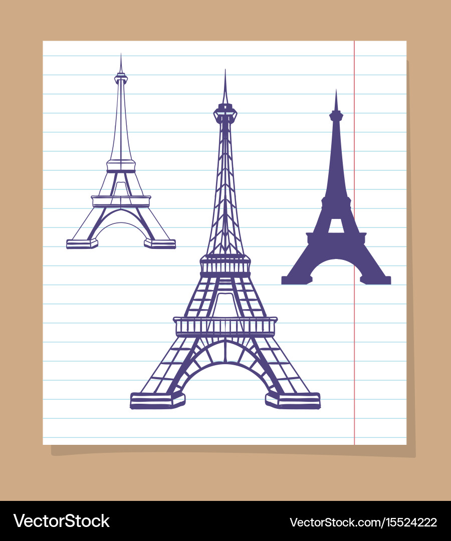 Eiffel towers set on linear page Royalty Free Vector Image