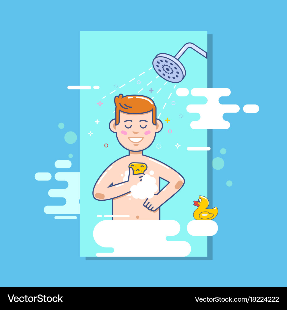 Man washes in the shower bathroom Royalty Free Vector Image