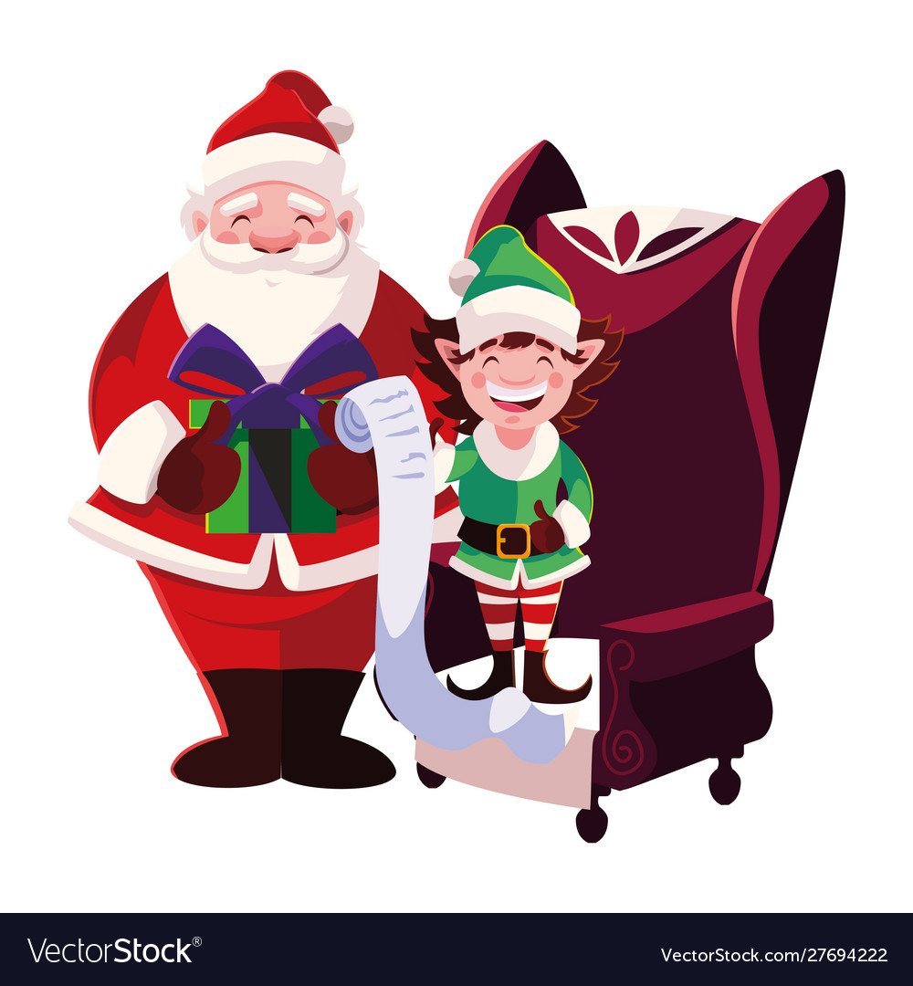 Merry christmas santa claus and elf design Vector Image