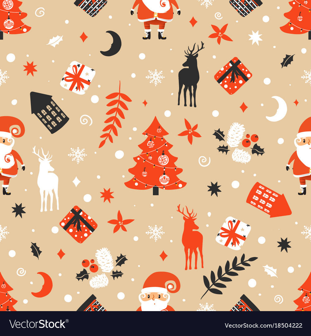 Merry christmas seamless pattern with santa claus Vector Image